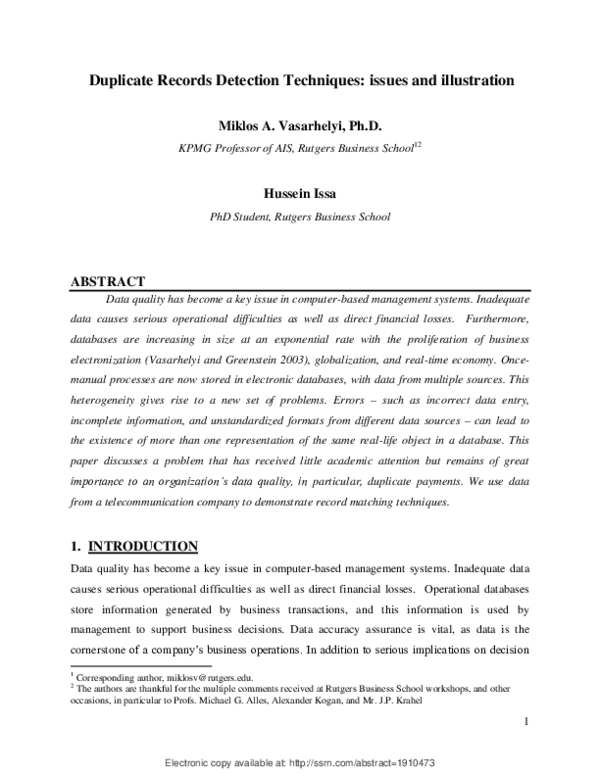 Pdf Duplicate Records Detection Techniques Issues And Illustration
