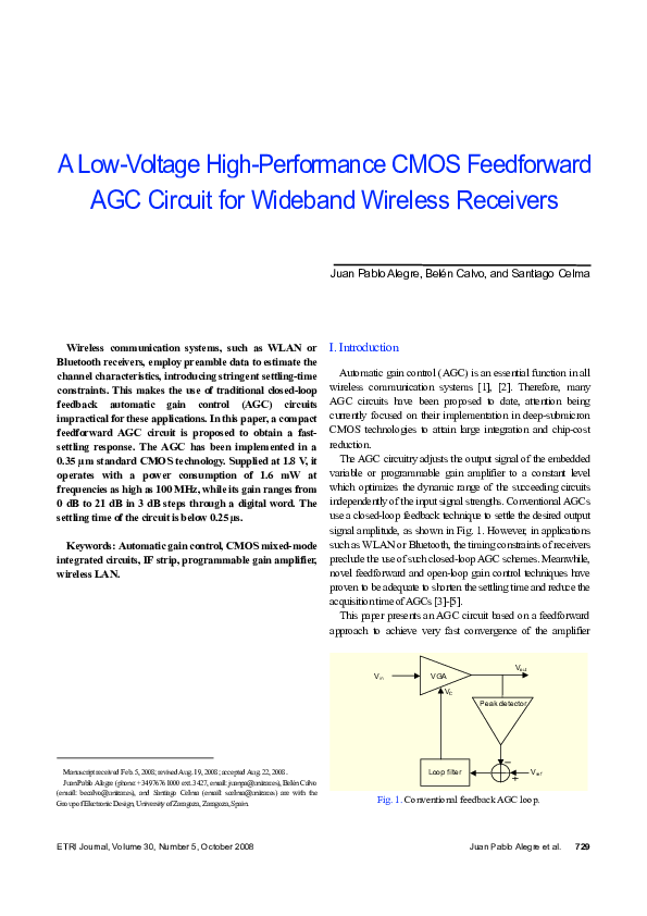 (PDF) A Low-Voltage High-Performance CMOS Feedforward AGC Circuit for Wideband Wireless Receivers