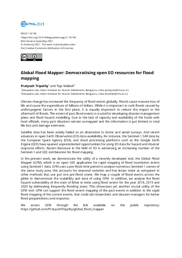 (PDF) Global Flood Mapper: Democratising open EO resources for flood mapping