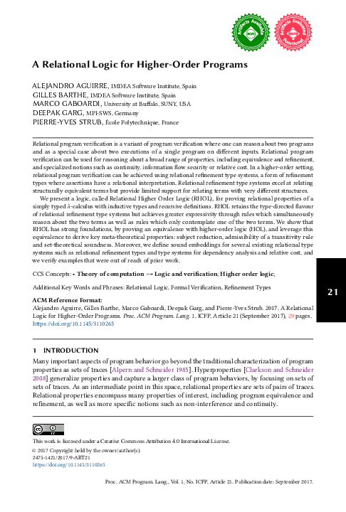(PDF) A relational logic for higher-order programs