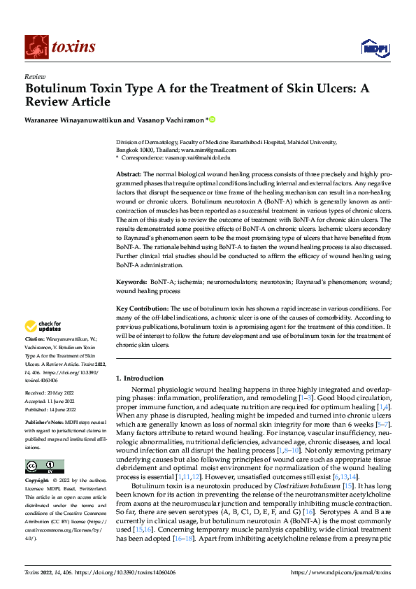 Pdf Botulinum Toxin Type A For The Treatment Of Skin Ulcers A Review