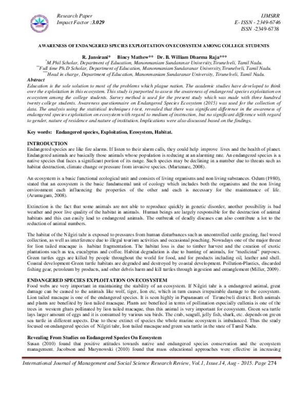(PDF) Awareness of Endangered Species Exploitation on Ecosystem Among ...