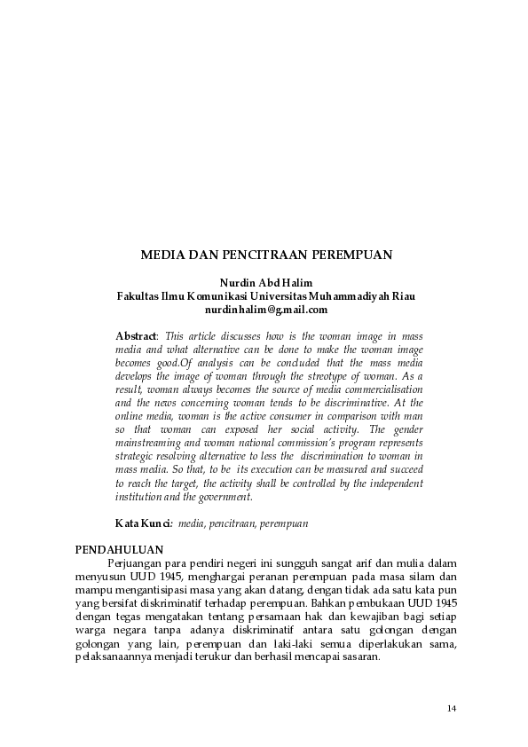 (PDF) Media Dan Pencitraan Perempuan