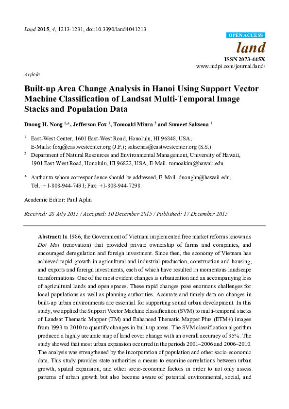 (PDF) Built-up Area Change Analysis in Hanoi Using Support Vector ...