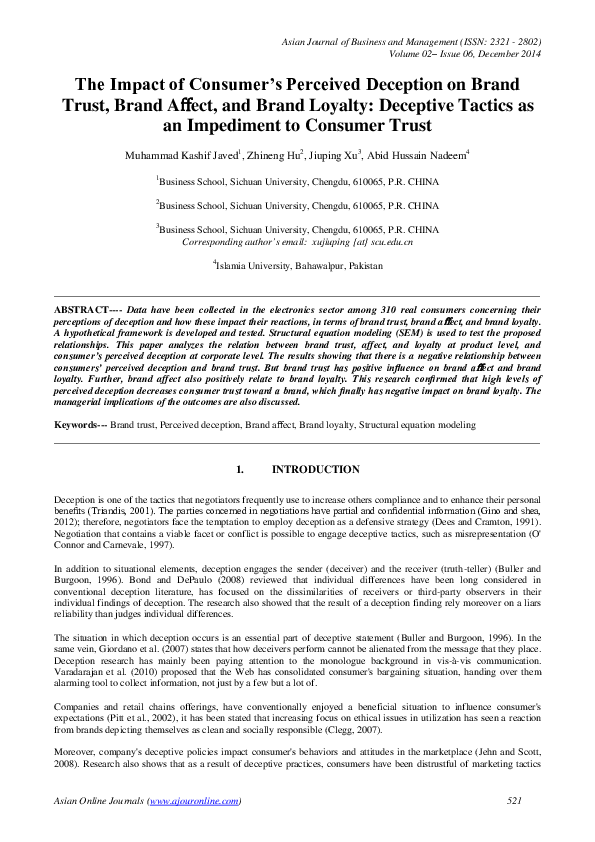 (PDF) The Impact of Consumer’s Perceived Deception on Brand Trust ...