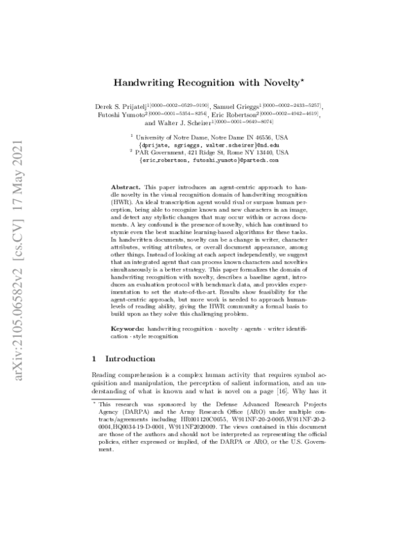 (PDF) Handwriting Recognition with Novelty