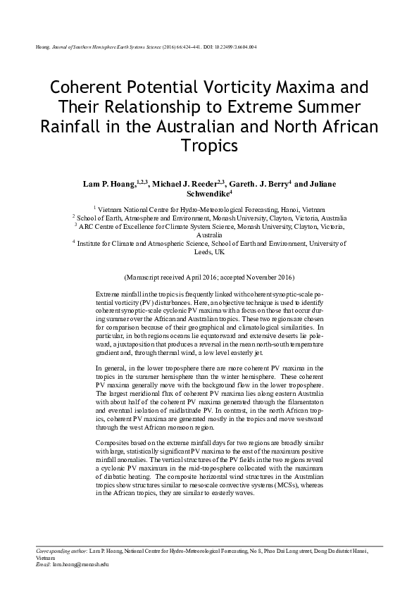 (PDF) Coherent Potential Vorticity Maxima and Their Relationship to ...