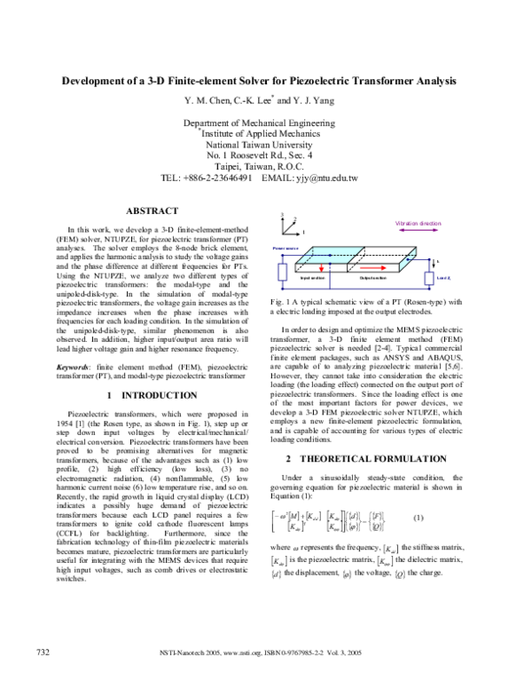 Pdf Development Of A 3 D Finite Element Solver For Piezoelectric