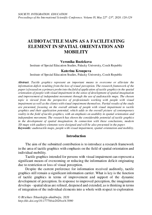 (PDF) Audiotactile Maps as a Facilitating Element in Spatial Orientation and Mobility