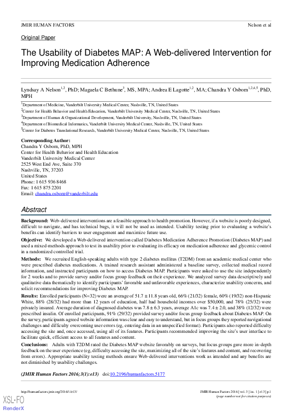 (PDF) The Usability of Diabetes MAP: A Web-delivered Intervention for ...