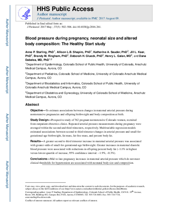 (PDF) Blood pressure during pregnancy, neonatal size and altered body ...