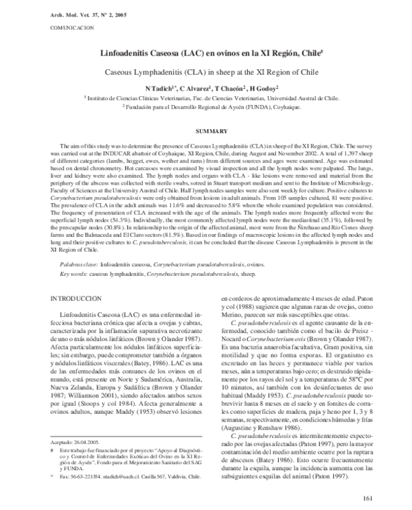 (PDF) Linfoadenitis Caseosa (LAC) en ovinos en la XI Región, Chile