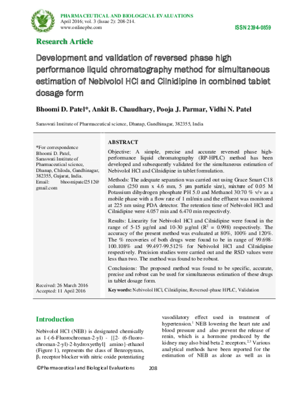 Pdf Development And Validation Of Reversed Phase High Performance Liquid Chromatography Method