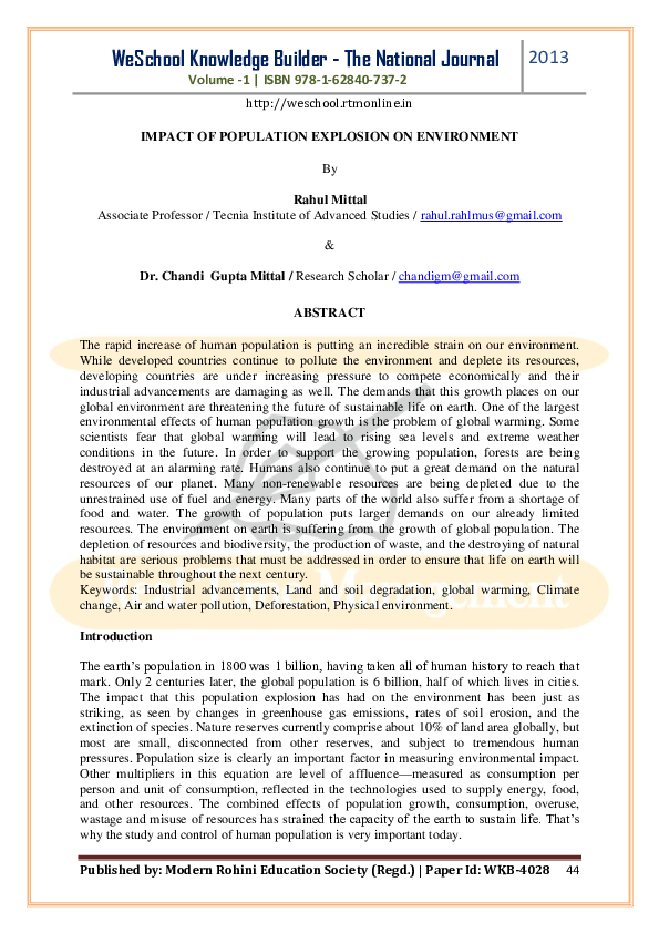 (PDF) Impact of Population Explosion on Environment