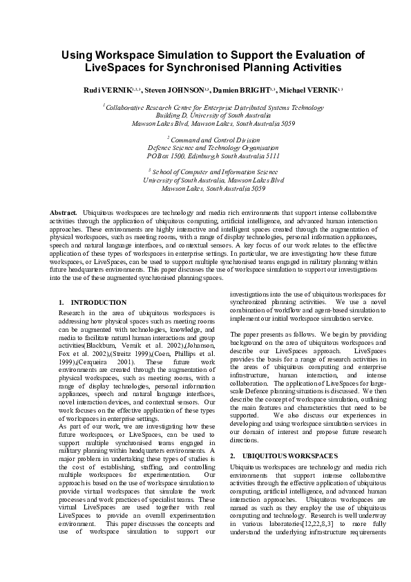 (PDF) Using workspace simulation to support the evaluation of livespaces for synchronised ...