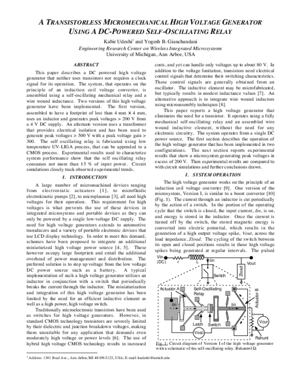 (PDF) A Transistorless Micromechanical High Voltage Generator Using a ...