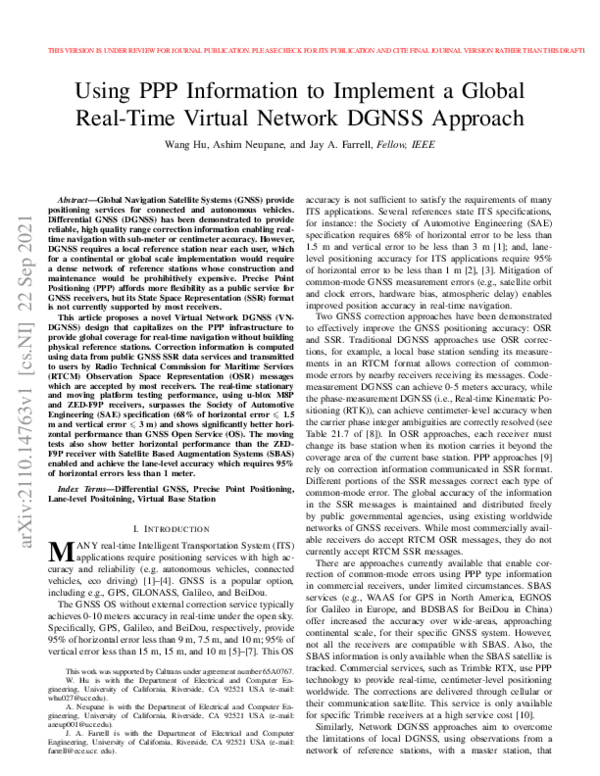 (PDF) Using PPP Information to Implement a Global Real-Time Virtual Network DGNSS Approach