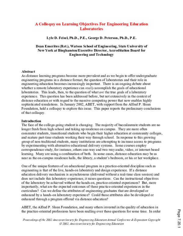 (PDF) Learning objectives for engineering education laboratories