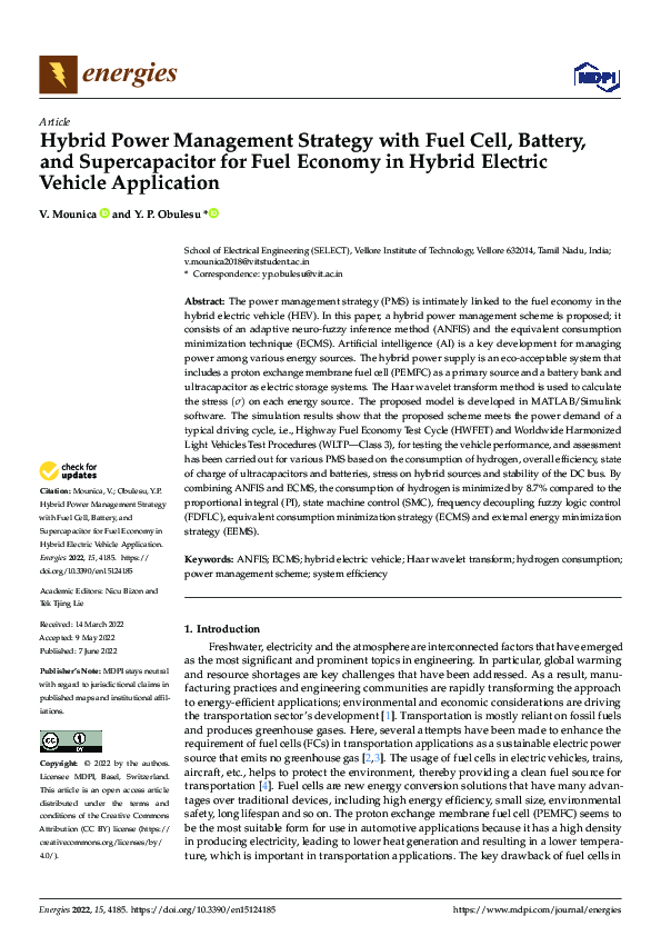 (PDF) Hybrid Power Management Strategy with Fuel Cell, Battery, and Supercapacitor for Fuel ...