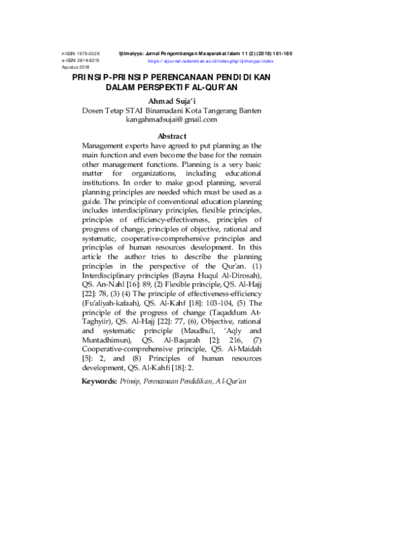 (PDF) Prinsip-Prinsip Perencanaan Pendidikan Dalam Perspektif Al-Qur’An