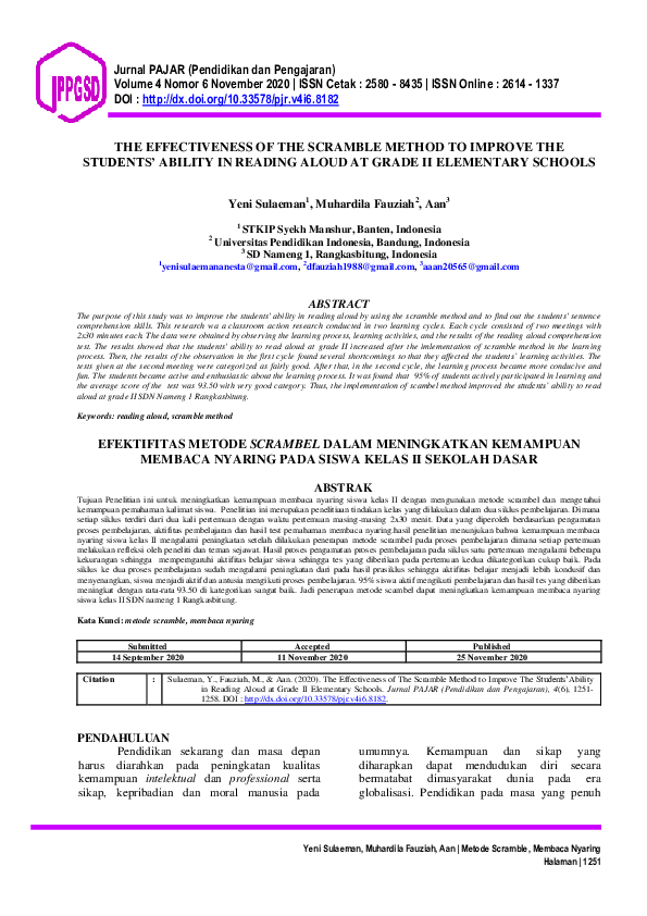 (PDF) The Effectiveness of the Scramble Method in Improving the Ability ...