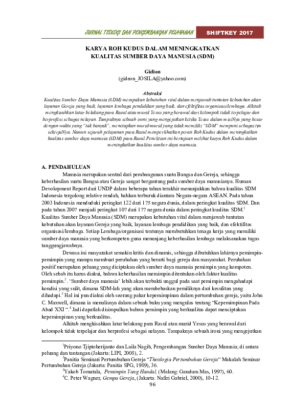 (PDF) Karya Roh Kudus Dalam Meningkatkan Kualitas Sumber Daya Manusia (SDM)