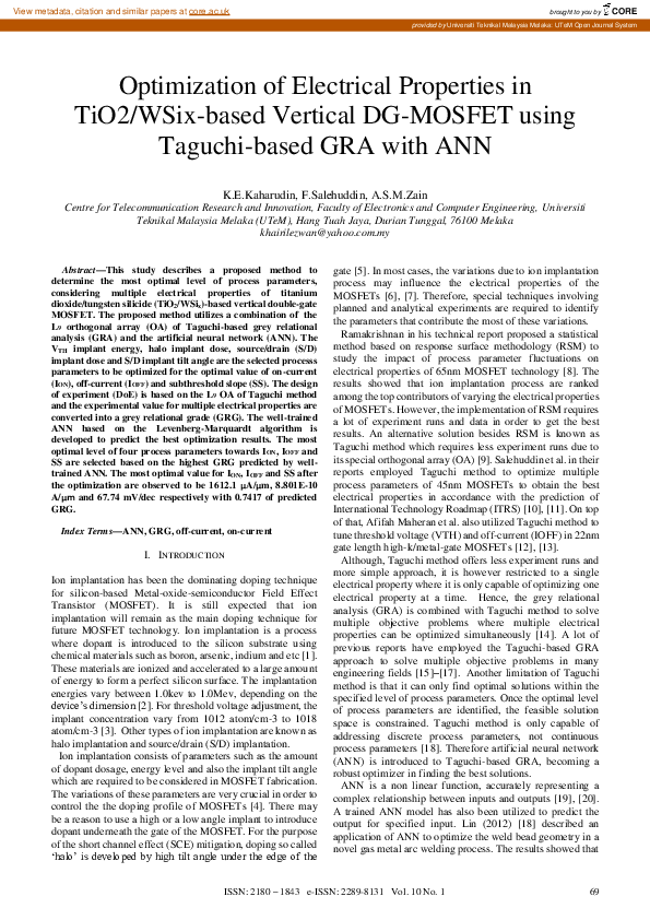(PDF) Optimization of Electrical Properties in TiO2/WSix-based Vertical DG-MOSFET using Taguchi ...