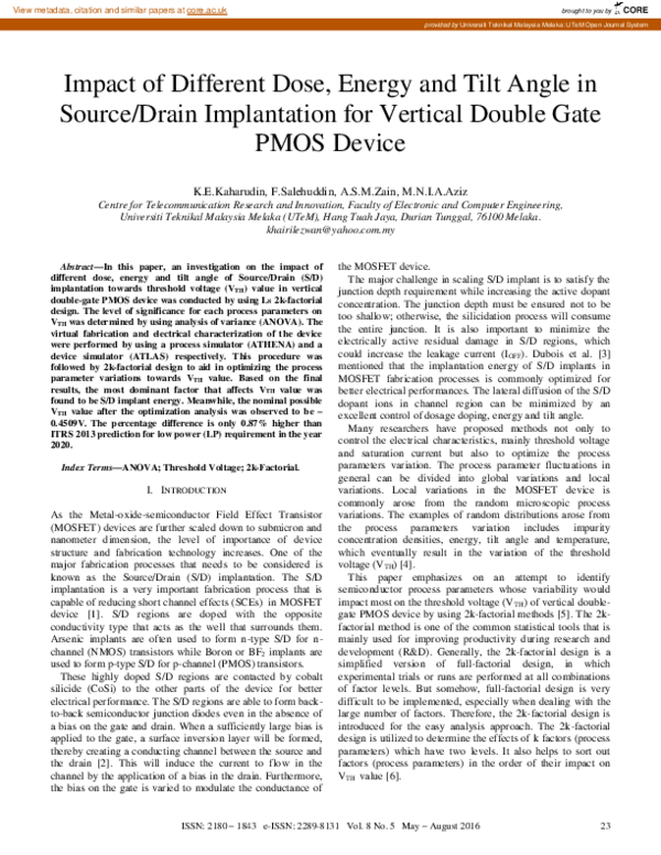 Pdf Impact Of Different Dose Energy And Tilt Angle In Source Drain