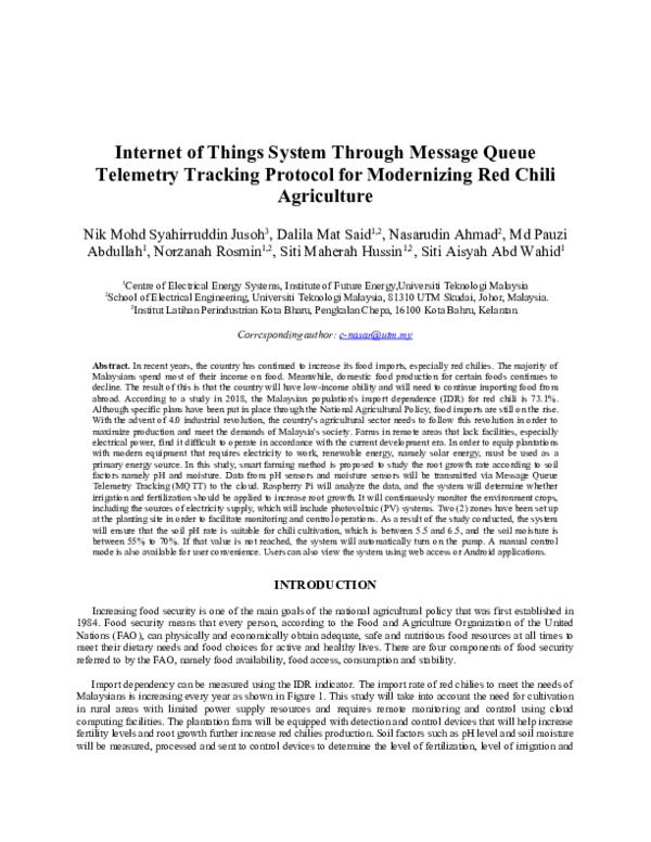 (DOC) Internet of Things System Through Message Queue Telemetry Tracking Protocol for ...