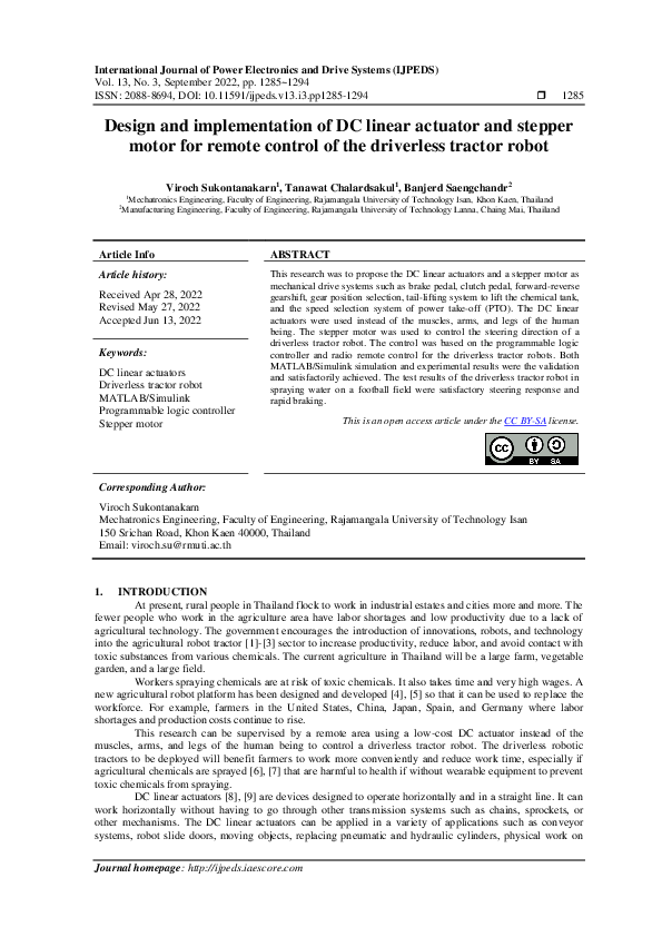 Pdf Design And Implementation Of Dc Linear Actuator And Stepper Motor For Remote Control Of