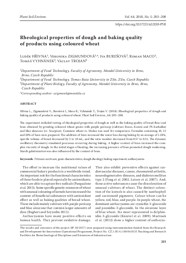 (PDF) Rheological properties of dough and baking quality of products using coloured wheat