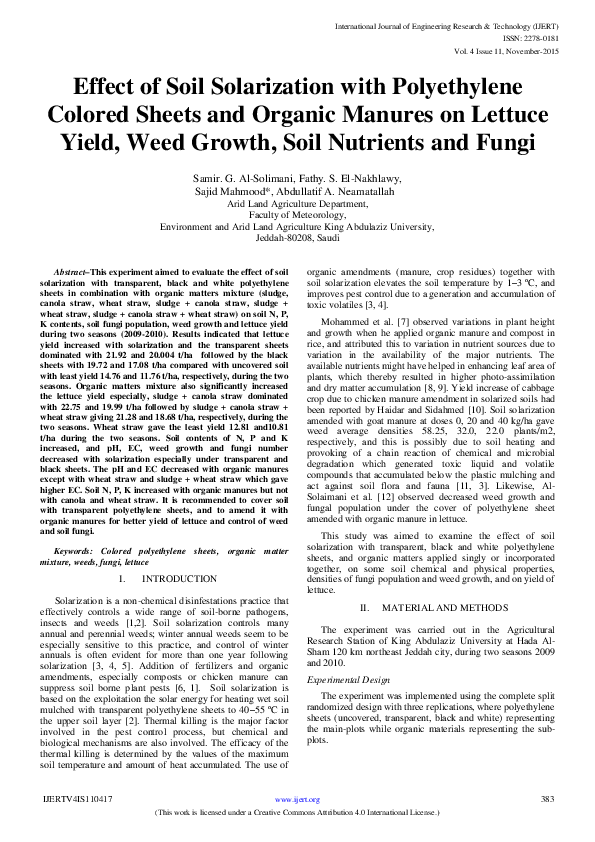 (PDF) Effect of Soil Solarization with Polyethylene Colored Sheets and ...