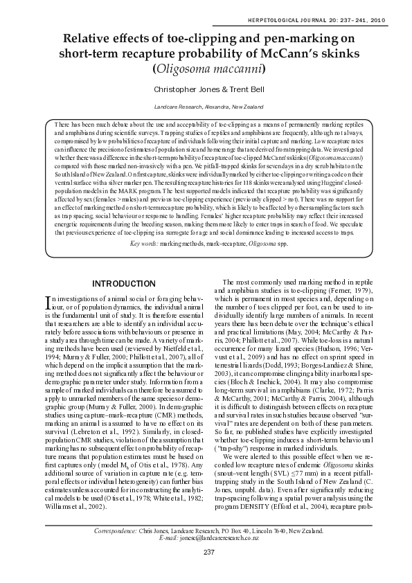 (PDF) Relative effects of toe-clipping and pen-marking on short-term ...