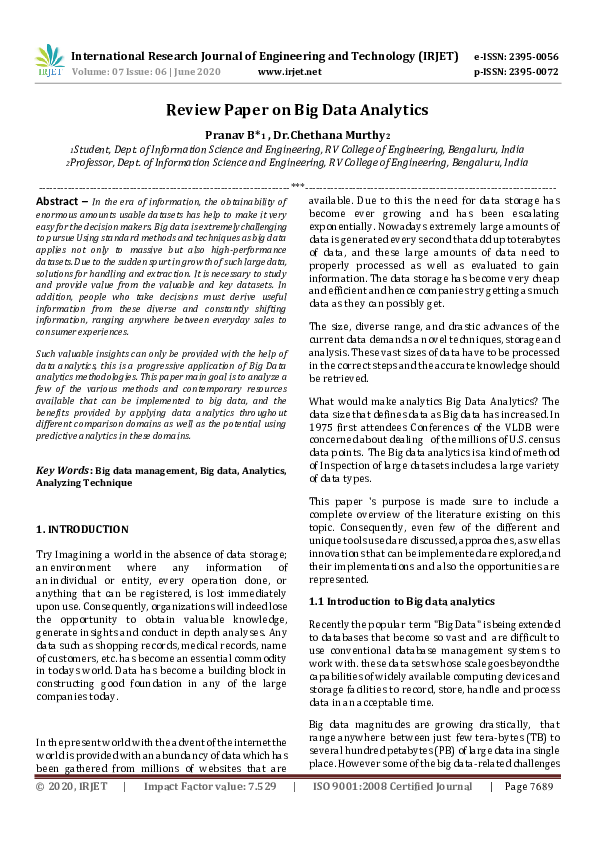 (PDF) Paper on Big Data Analytics