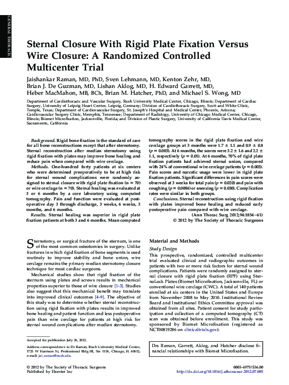 (PDF) Sternal Closure With Rigid Plate Fixation Versus Wire Closure: A ...