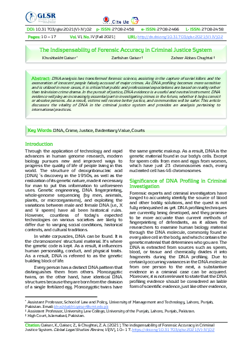 (PDF) The Indispensability of Forensic Accuracy in Criminal Justice System