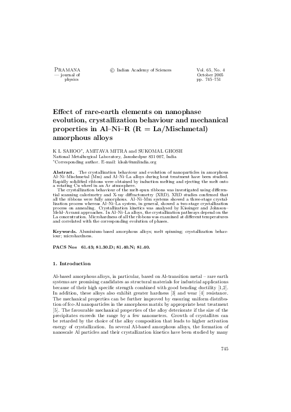 (PDF) Effect of rare-earth elements on nanophase evolution, crystallization behaviour and ...