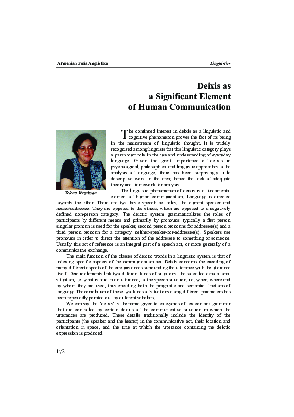 (PDF) Deixis as a Significant Element of Human Communication
