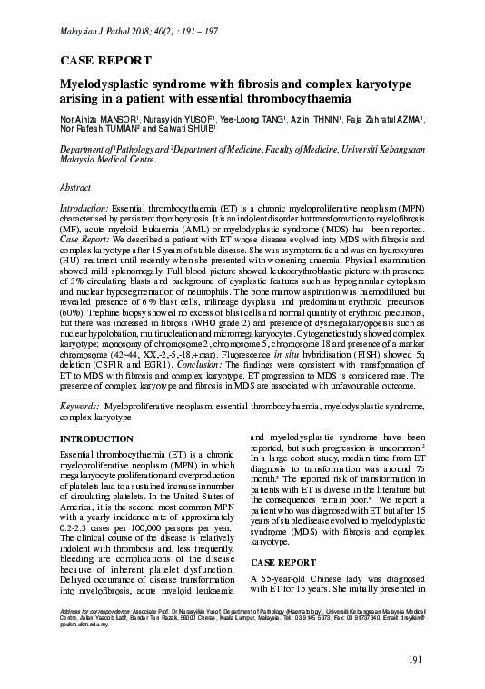 (PDF) Myelodysplastic syndrome with fibrosis and complex karyotype ...