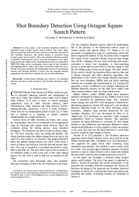 Pdf Shot Boundary Detection Using Octagon Square Search Pattern