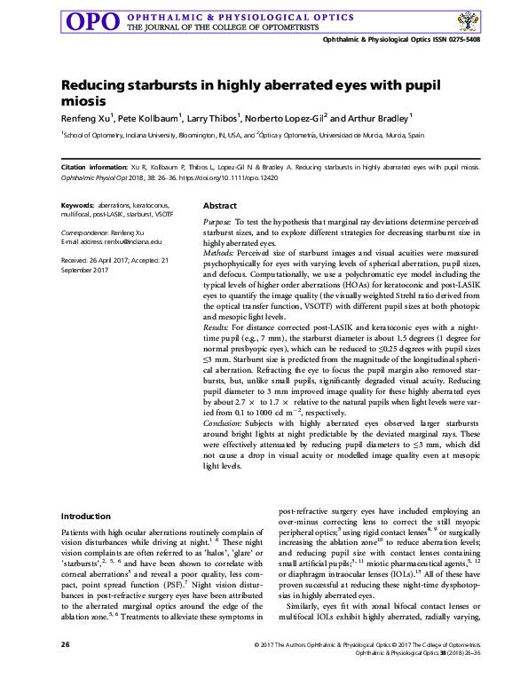 (PDF) Reducing starbursts in highly aberrated eyes with pupil miosis