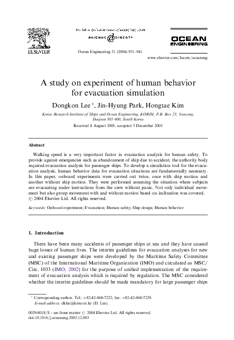 (PDF) A study on experiment of human behavior for evacuation simulation