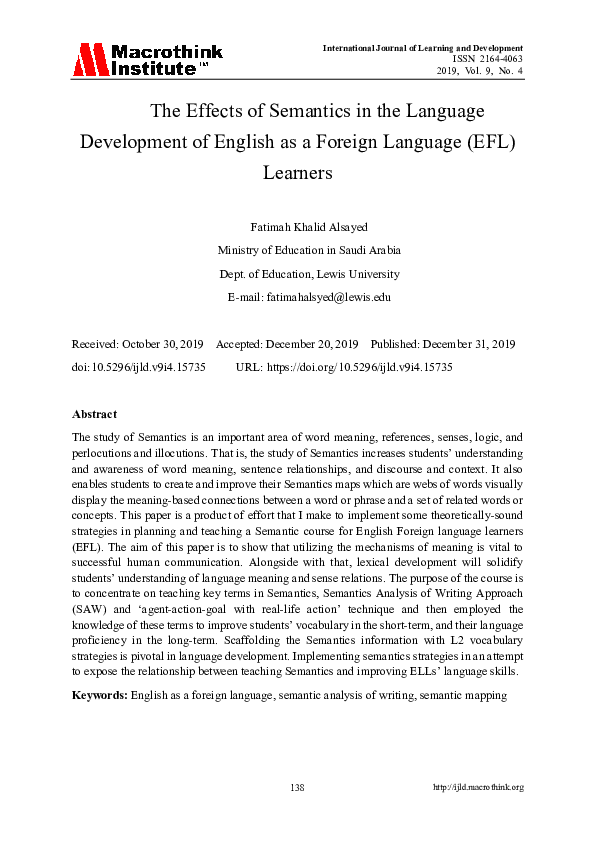 (PDF) The Effects of Semantics in the Language Development of English as a Foreign Language (EFL ...