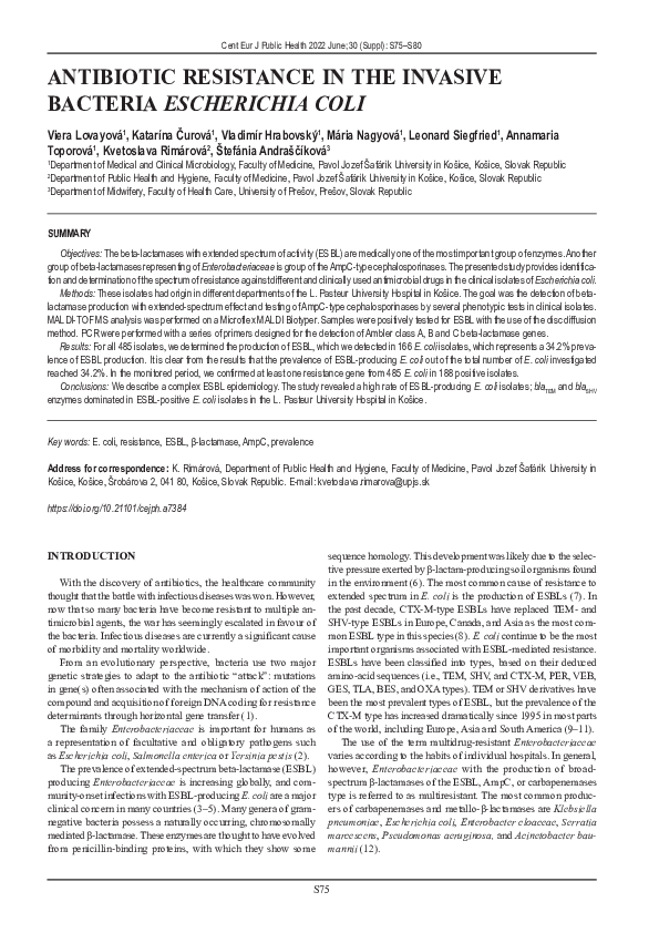 (PDF) Antibiotic resistance in the invasive bacteria Escherichia coli