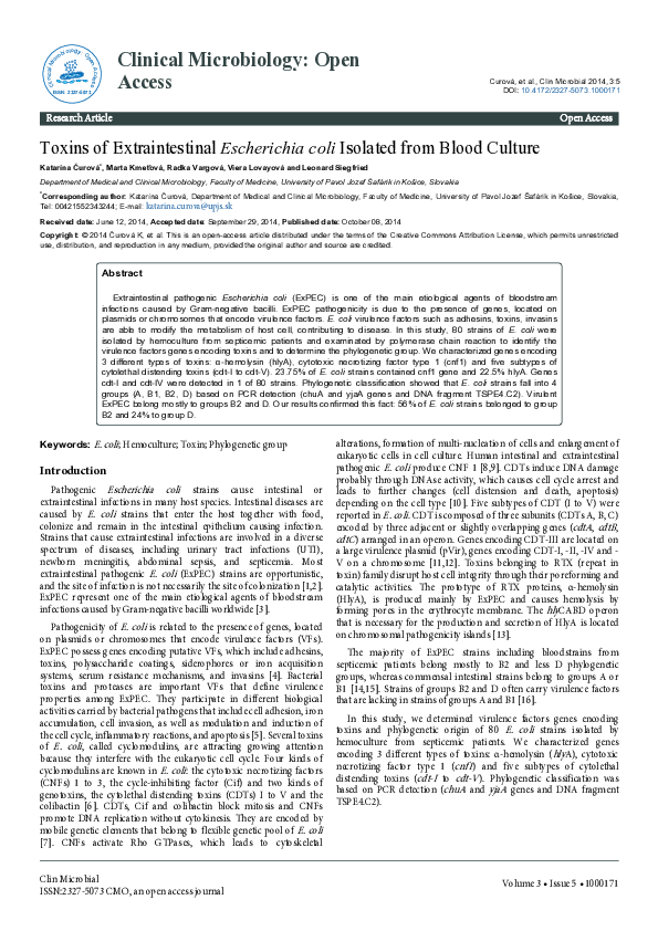 (PDF) Toxins of Extraintestinal Escherichia coli Isolated from Blood ...