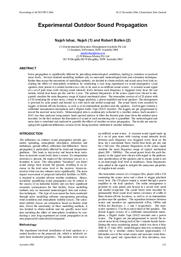 Pdf Experimental Outdoor Sound Propagation