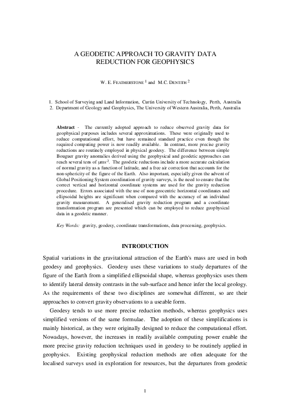(PDF) A geodetic approach to gravity data reduction for geophysics