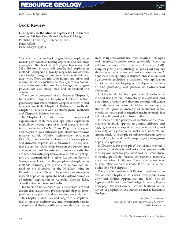 (PDF) Geophysics for the Mineral Exploration Geoscientist Authors: by ...