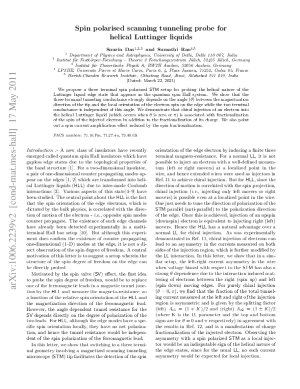(PDF) Spin polarised scanning tunneling probe for helical Luttinger liquids