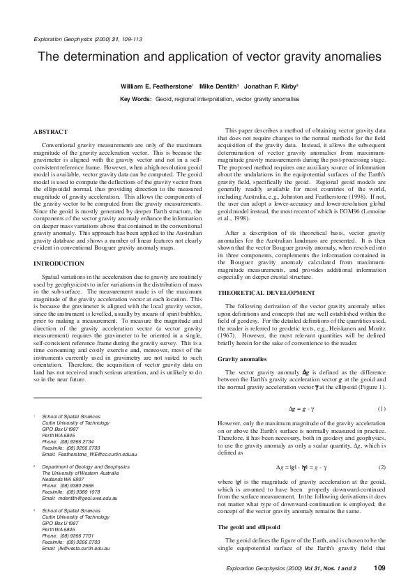 (PDF) The determination and application of vector gravity anomalies